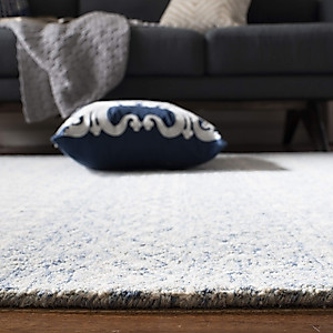 SAFAVIEH Micro-Loop Collection Area Rug - 9' x 12', Blue & Ivory, Handmade Moroccan Boho Tribal Wool, Ideal for High Traffic Areas in Living Room, Bedroom (MLP502M)