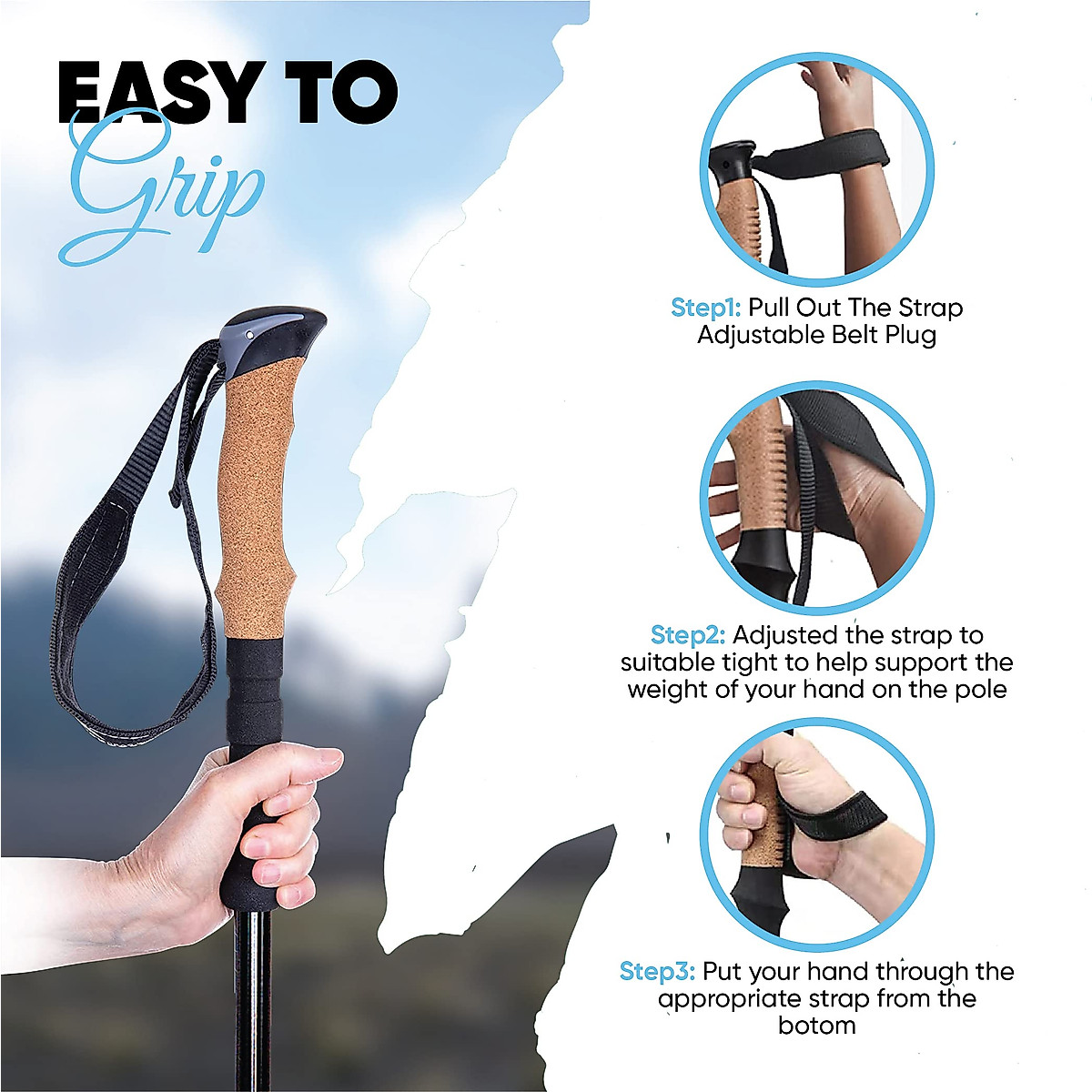 Nordic Walking Stick Adjustable Locks Expandable to 54" Lightweight Trekking Hiking Poles 10 Replacement Tips