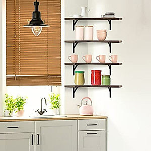 DADILL Floating Shelves, Wooden Wall Mounted Shelf, Rustic Corner Storage Shelves for Bathroom, Bedroom, Living Room, Office, Set of 4, Carbonized Brown