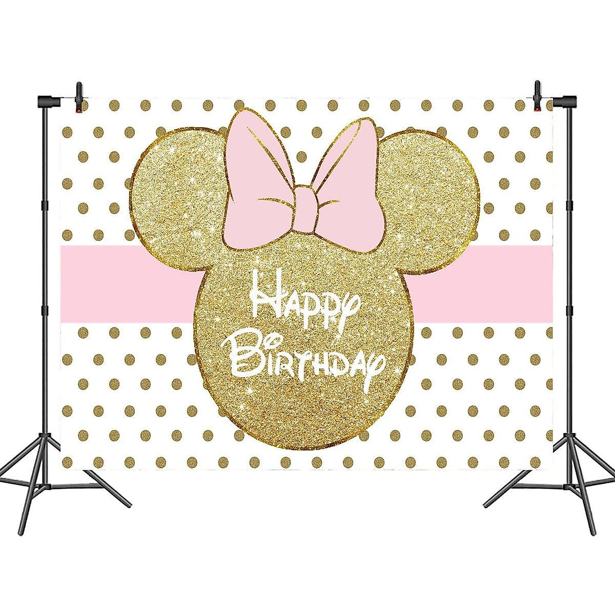 Withu Gold Mouse Backdrop Polka Dot Cartoon Pink Themed Princess Girl Birthday Party Baby Shower Newborn Photography Background Studio Props Banner 7x5ft