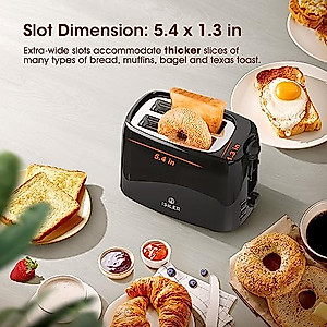 iSiLER 2 Slice Toaster, 1.3 Inches Wide Slot Bagel Toaster with 7 Shade Settings and Double Side Baking, Compact Bread Toaster with Removable Crumb Tray, Defrost Cancel Function Black