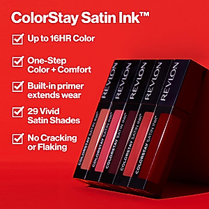 REVLON ColorStay Satin Ink Crown Jewels Liquid Lipstick, Longlasting & Waterproof Lipcolor, Moisturizing Creamy Formula Infused with Black Currant Seed Oil, 033 Queen of Quartz, 0.17 fl oz.