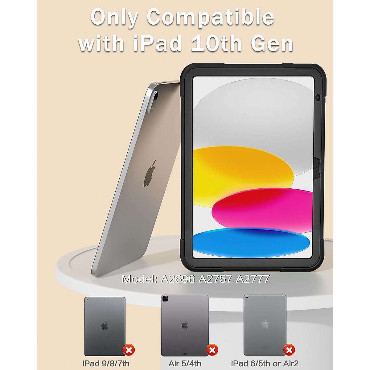 Scnioy for iPad 10th Generation Case, Protective Case for iPad 10th Generation with Kickstands, Shockproof & Sturdy New for iPad 10.9 Inch Case 2022 - Black