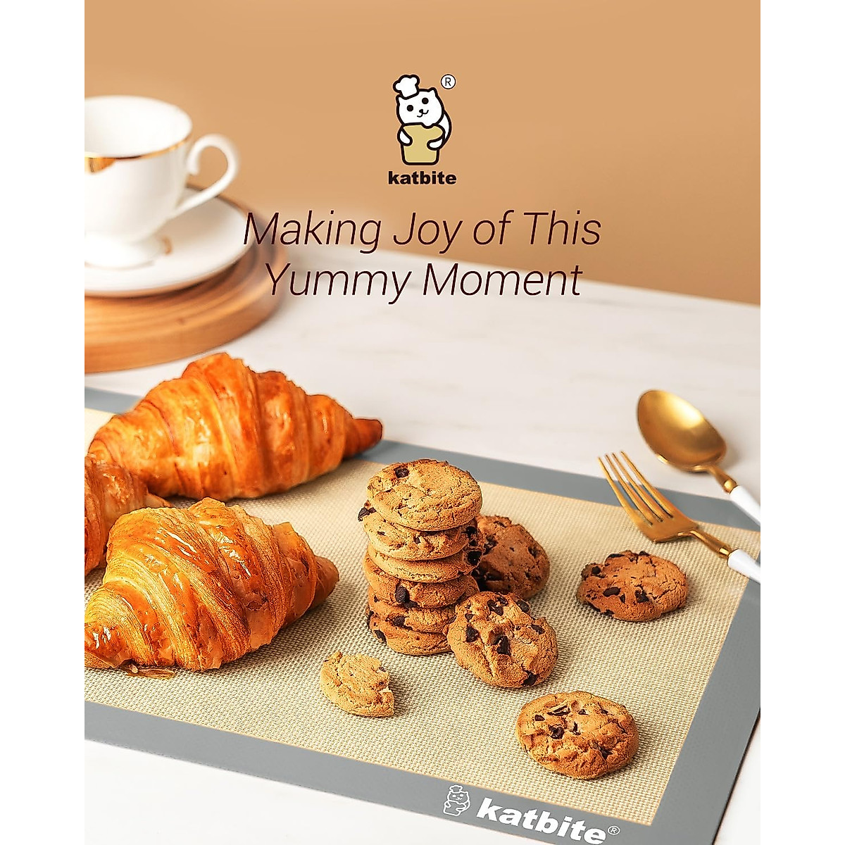 Silicone Baking Mat, Katbite Large Baking Mat Set of 3-2 Half Sheets Mats (11 5/8" x 16 1/2") + 1 Quarter Baking Sheets, Reusable & Nonstick Bakeware Mats for Cookies, Macarons, Bread and Pastry