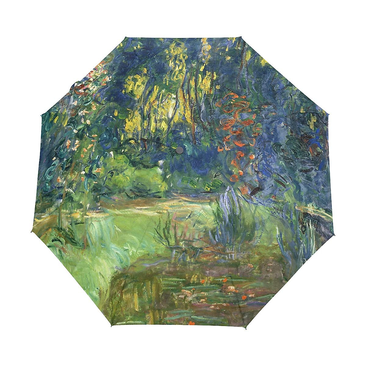 AHOMY Auto Open Close Umbrella, Monet's Water-Lily Pond Giverny Folding Travel Umbrellas for Rain and Sun