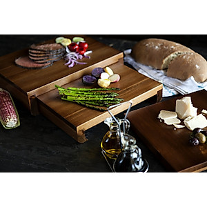 TOSCANA - a Picnic Time Brand Etage Nested Acacia Wood Serving Pedestals, Set of 3