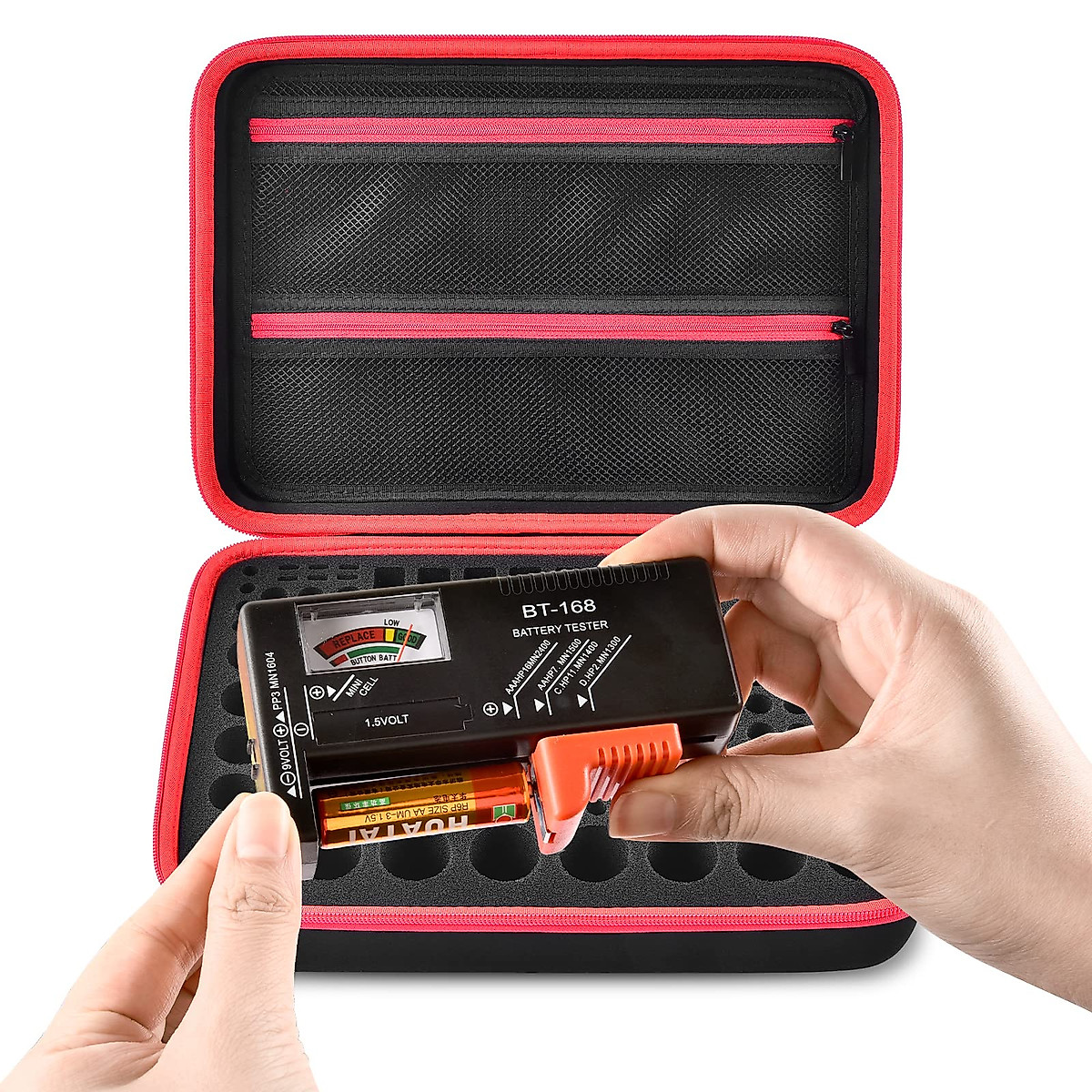 Battery Organizer Storage Case, Batteries Holder Container Carrying Hard Bag Box with Battery Tester Holds 162+ Battery Variety Pack AA AAA AAAA C D 9V 3V Lithium(Not Include Various Batteries)