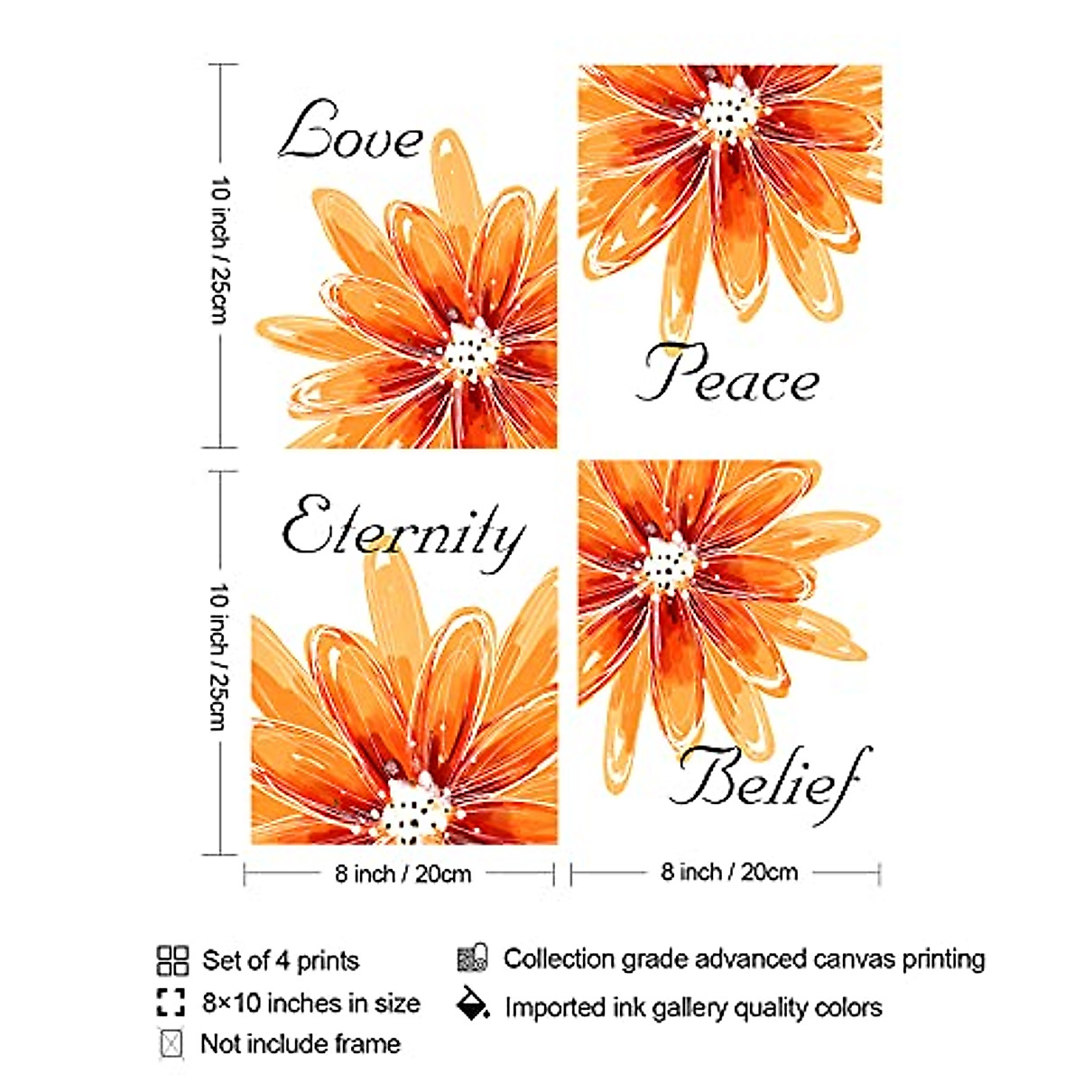 Monstake Canvas Wall Art Prints Set of 4 Orange Sunflower Fashion Wall Pictures for Bedroom Decor Inspirational Wall Art Posters for Living Room Bedroom Wall Decor (8"x10" UNFRAMED)