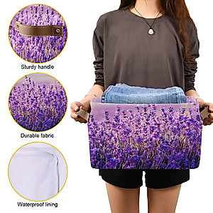 AUUXVA Storage Basket Purple Lavender Field Storage Cube Box Durable Canvas Collapsible Toy Basket Organizer Bin with Handles for Shelf Closet Bedroom Home Office