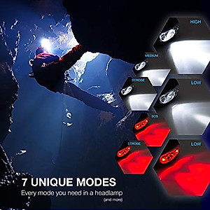 Vont LED Headlamp. IPX5 Waterproof, [4 Pack, Batteries Included] 7 Modes incl/ Red Light, Head Lamp for Running, Camping, Hiking, Fishing, Jogging, Headlight Headlamps for Adults & Kids, Red