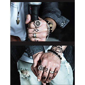 Titanium Stainless Steel Aegishjalmur The Helm of Awe Ring Norse Viking Elder Futhark Rune Ring Jewelry for Men Women Size 10 Silver Tone