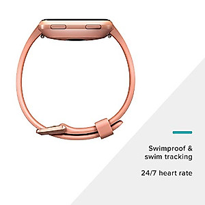 Fitbit Versa Smart Watch, Peach/Rose Gold Aluminium, One Size (S & L Bands Included)