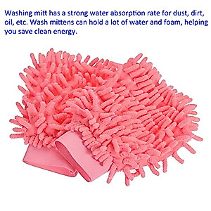 M METERXITY 2 Pcs Microfiber Wash Mitt - Chenille Reusable Gloves for Cleaning, Scratch-Free, Apply to Kitchen/House Cleaning/Cars/Mirrors(7.87 x 5.9'', Pink)