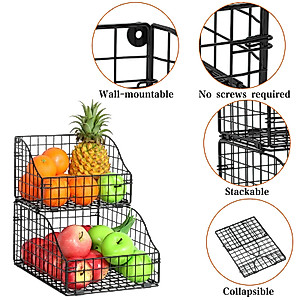 X-cosrack 2 Tier Stackable Wire Baskets, Countertop Veggies Storage Potato Onion Pantry Organizer Snack Holder for Kitchen Cabinet Produce
