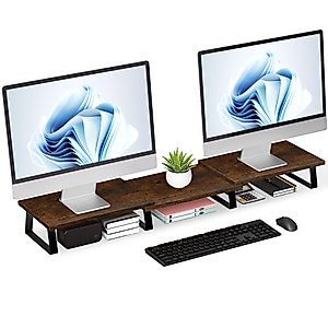Aothia Large Dual Monitor Stand - Computer Monitor Stand, Desk Shelf for Monitor,Wood Monitor Stand with Adjustable Length and Angle,Desktop Organizer,Large Monitor Stand for Pc,Laptop(Vintage)