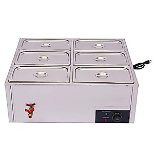 Buffet Server Food Warmer, 6 Pot Stainless Steel Electric Food Warmer Buffet Server Heater Tray Pan Bain-Marie Buffet Countertop Food Warmer Steam Table Steamer + 6Lid 850W 110V (US Stock)