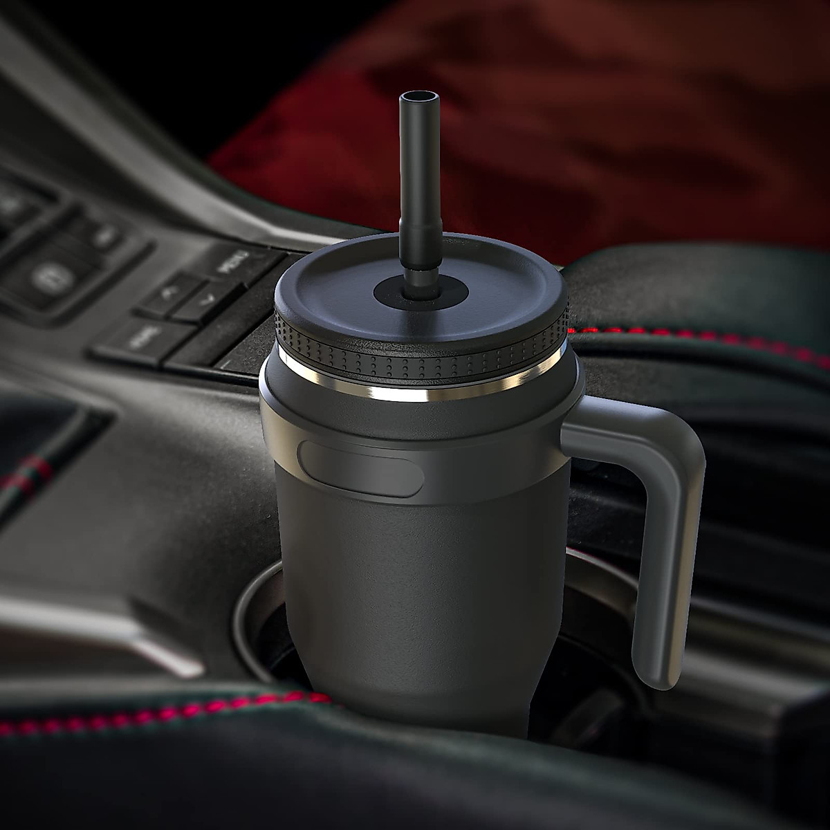 Zukro 40 oz Tumbler with Handle and Straw Lid， Leak Proof Vacuum Insulated Stainless Steel Water Bottle, Fit in Cup Holder, No Sweat, Keeps Drinks Cold 24 Hours, BPA Free, Dishwasher Safe - Black