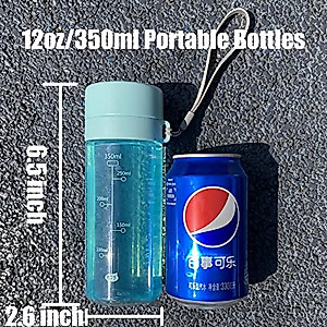 SEAYIN 12oz Kids Small Water Bottle for School Lunch Plastic Reusable Juice Cute Mini Crunch Cups Portable Cereal Refillable Milk Mug for Smoothie Coffee Tea Snacks Drinks Beverage (350ml, Blue Pink)