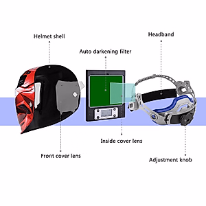 DEKOPRO Solar Powered Welding Helmet Auto Darkening Professional Hood with Wide Lens Adjustable Shade