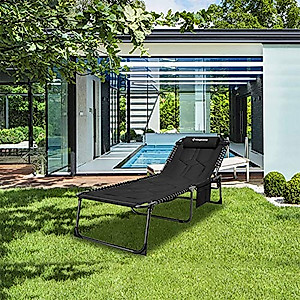 KingCamp Oversized Padded Folding Lounge Chair for Outdoor Patio Beach Lawn Pool Sunbathing Tanning, 5-Position Heavy Duty Portable Padded Camping Cot with Pillow, Support 300LBS