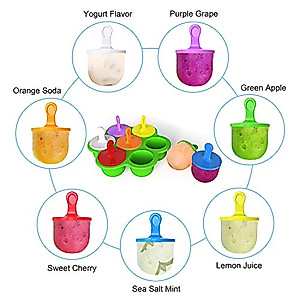 Ozera 2 Pack Popsicle Molds, Silicone Popsicle Molds for Kids, 7-Cavity Ice Pop Molds, Baby Popsicle Maker Molds Set with Cleaning Brush