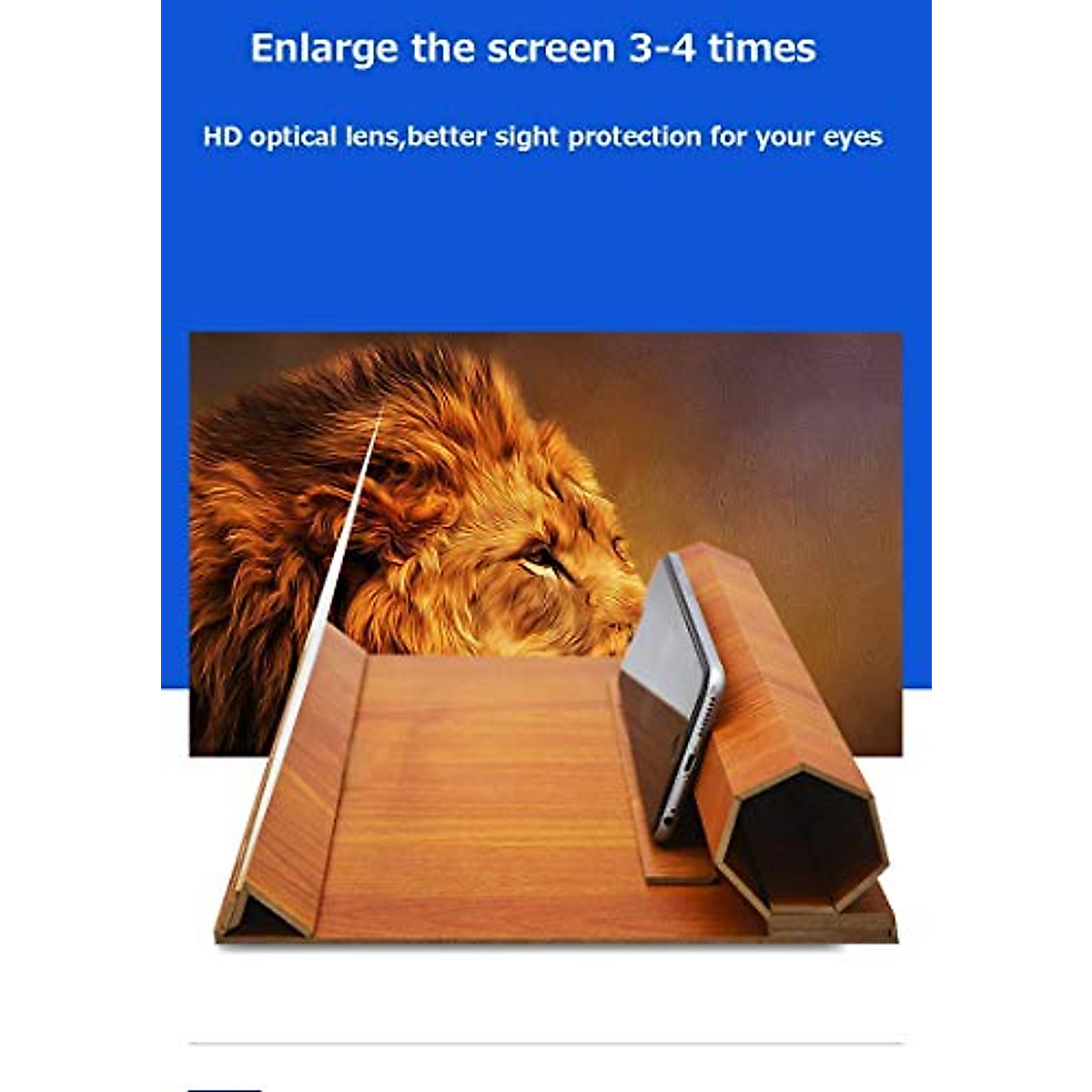 ORETECH Screen Magnifier, 12 inch Foldable Smart Phone Screen Amplifier Projector Movie Video Enlarger Wooden Phone Holder Stand with 3D Screen Magnifying Amplifying Glass for All Smart Phone Model