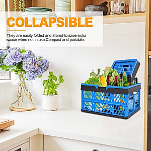 TeukRiGa 3 Packs 20L Collapsible Shopping Basket With Handle, Collapsible Reusable Plastic Basket, Foldable Storage Crates