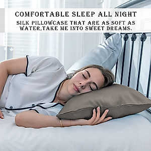 Natural Mulberry Silk Pillowcase with Hidden Zipper for Hair and Skin Standard Size 20"X 26" Soft Breathable Smooth Cooling Pillow Covers for Sleeping(Gray,1Pcs)