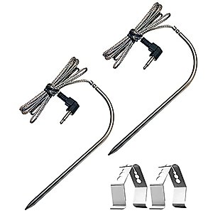 2-Pack Meat Probe Replacement for Char-Griller Gravity Fed 980 and Akorn auto-kamado and Camp Chef Wood Pellet Grills, with 2 Pack Probe Clips