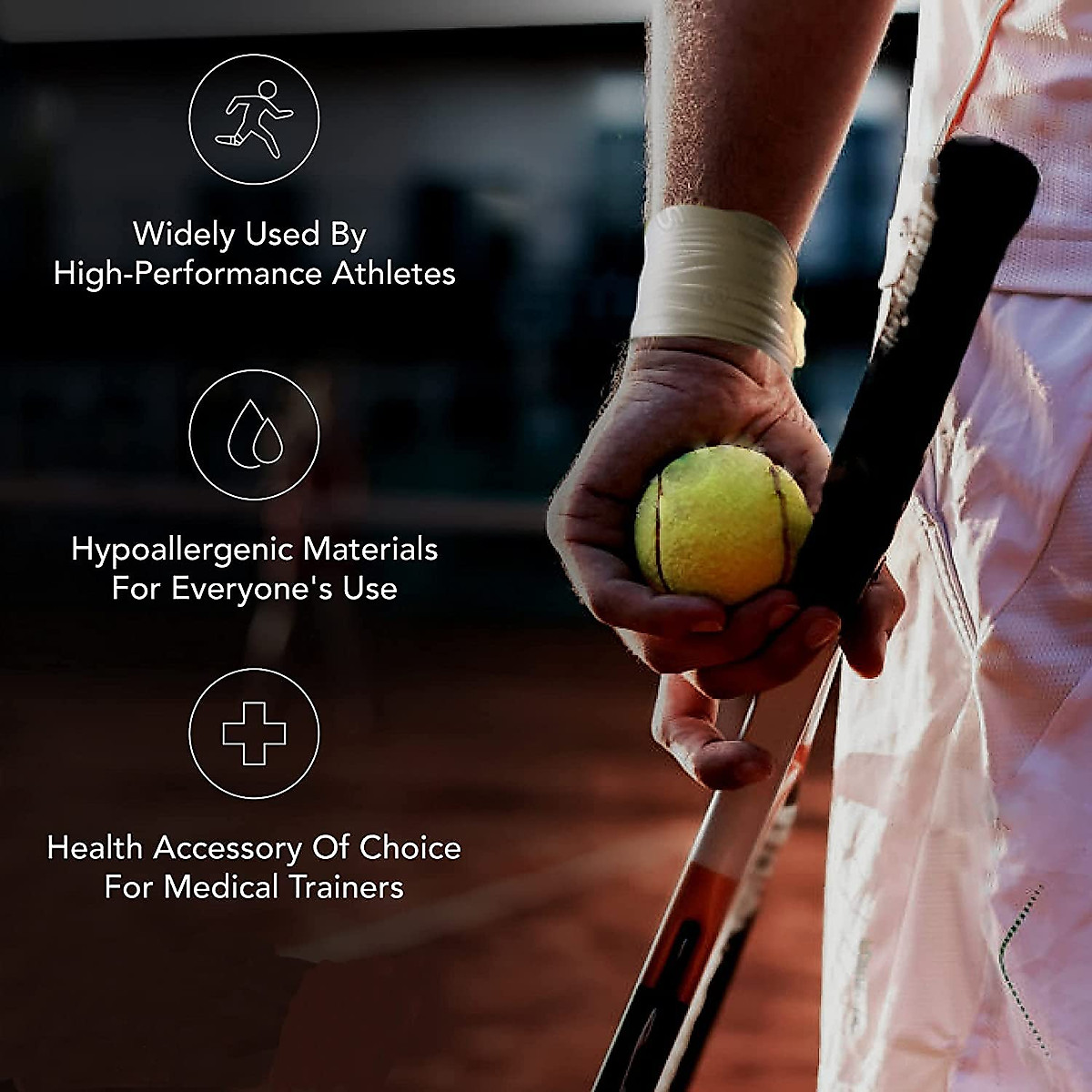 White Athletic Sports Tape 45ft-Very Strong Easy Tear NO Sticky Residue for Athlete & Medical Trainers & First Aid Injury Wrap,Perfect for Fingers Ankles Wrist on Bat, Hockey Stick (6 Rolls)