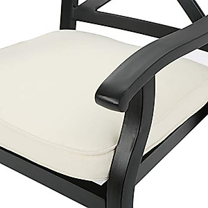 Christopher Knight Home Exuma Outdoor Cast Aluminum Dining Chairs with Water Resistant Cushions, 2-Pcs Set, Black / Ivory