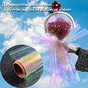 1 Roll 50ft Iridescent Cellophane Roll, iridescent wrapping paper, Holographic Cellophane Wrap Roll, cellophane wrap for Gift Baskets Flower Crafts Candy Gifts Wrapping Paper, 50' Long x 17" Wide