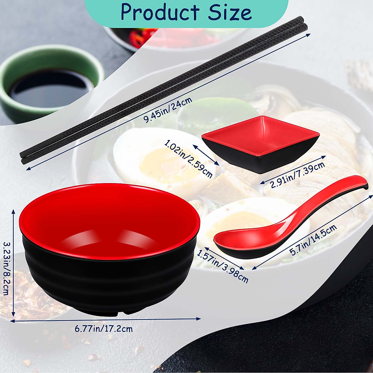 meekoo 6 Sets Japanese 41oz Ramen Bowl Bulk Asian Chinese Large Ramen Noodle Bowl Melamine Pho Bowl with Dipping Bowls Spoons Chopsticks and Chopsticks Stands for Udon Soba Asian Noodle