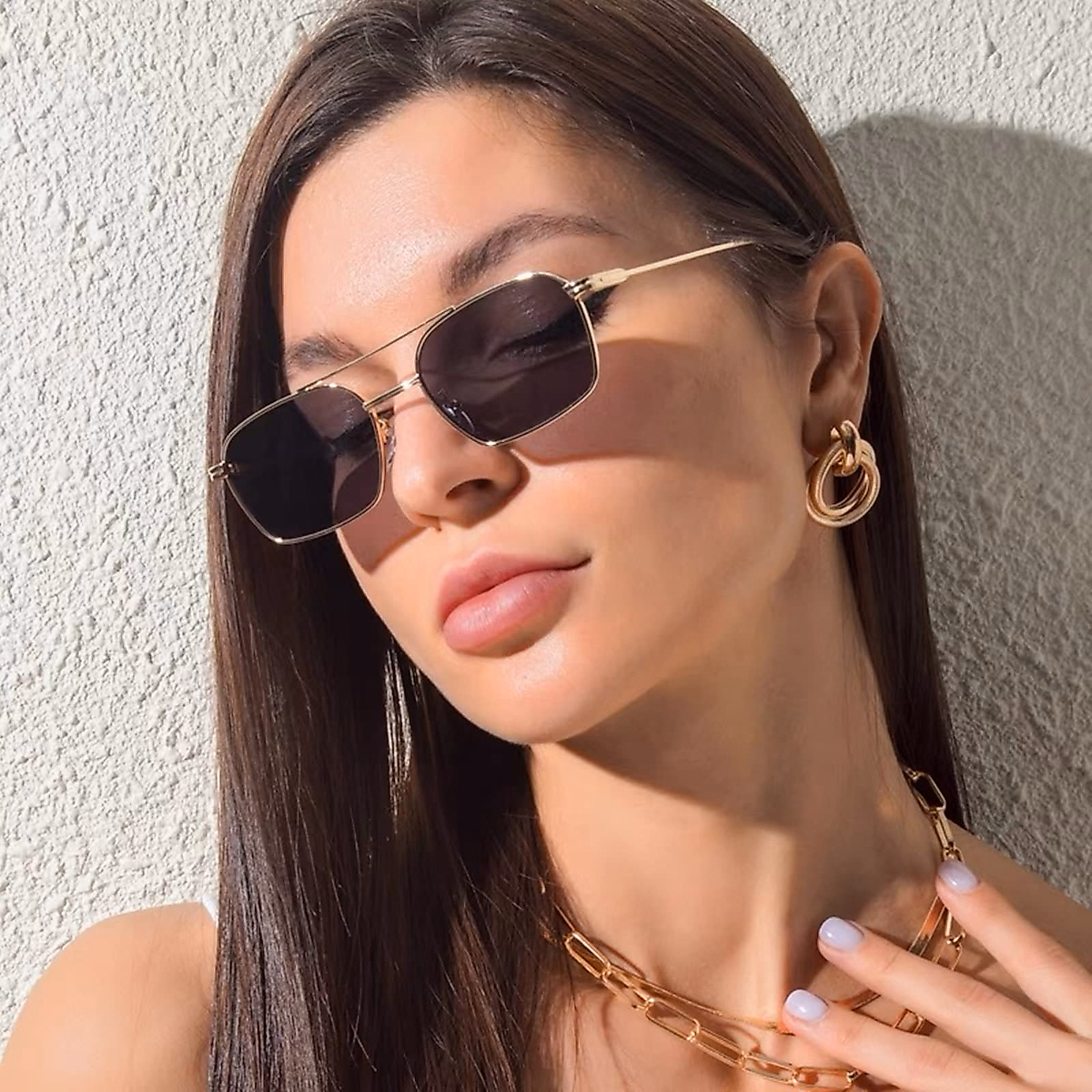 FEISEDY Fashion Square Aviator Sunglasses Women Men Classic Aviator Metal Frame Candy Color Glasses B1036