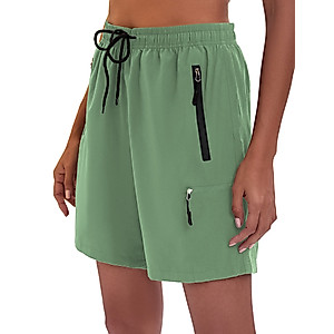 iChunhua Womens 7 Inch Inseam Athletic Shorts Water Resistant Quick Dry for Walking Travel Athletic Golf Bean Green L