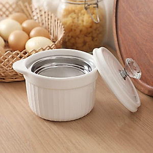 Bacon Grease Container Keeper with Crystal Lid and Strainer, 17 oz Ceramic Frying Oil Storage Can Container for Countertop (Silver)