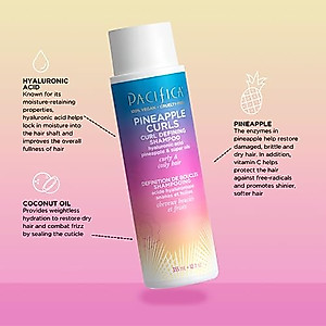 Pacifica Shampoo & Conditioner Set - Pineapple Curls Curl Defining Hair Care, Hyaluronic Acid, Coconut Oil, No Frizz, For Curly Coily Hair Clean Vegan & Cruelty-Free Dermatologist Tested