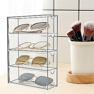 Fordonral Clear Plastic Sunglass Organizer, Transparent Glasses Holder 4 Storage Drawers, Sunglass Case Glasses Display Stand, Acrylic Organizers for Organizing Eyeglass, Hair Ties, Accessories