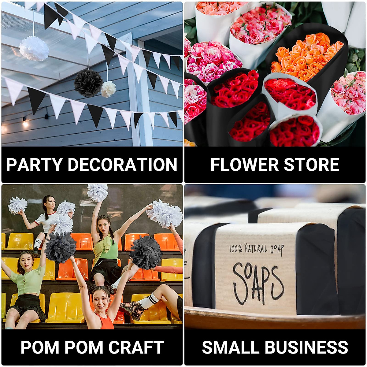 EUSOAR Wrapping Tissue Paper, 20x15 inches 500pcs Black Present Packing Tissue Paper, Tissue Paper Crafts, Tissue Paper Bulk, for DIY Crafts Decorative Tissue Paper Art Craft Birthday Party Festival