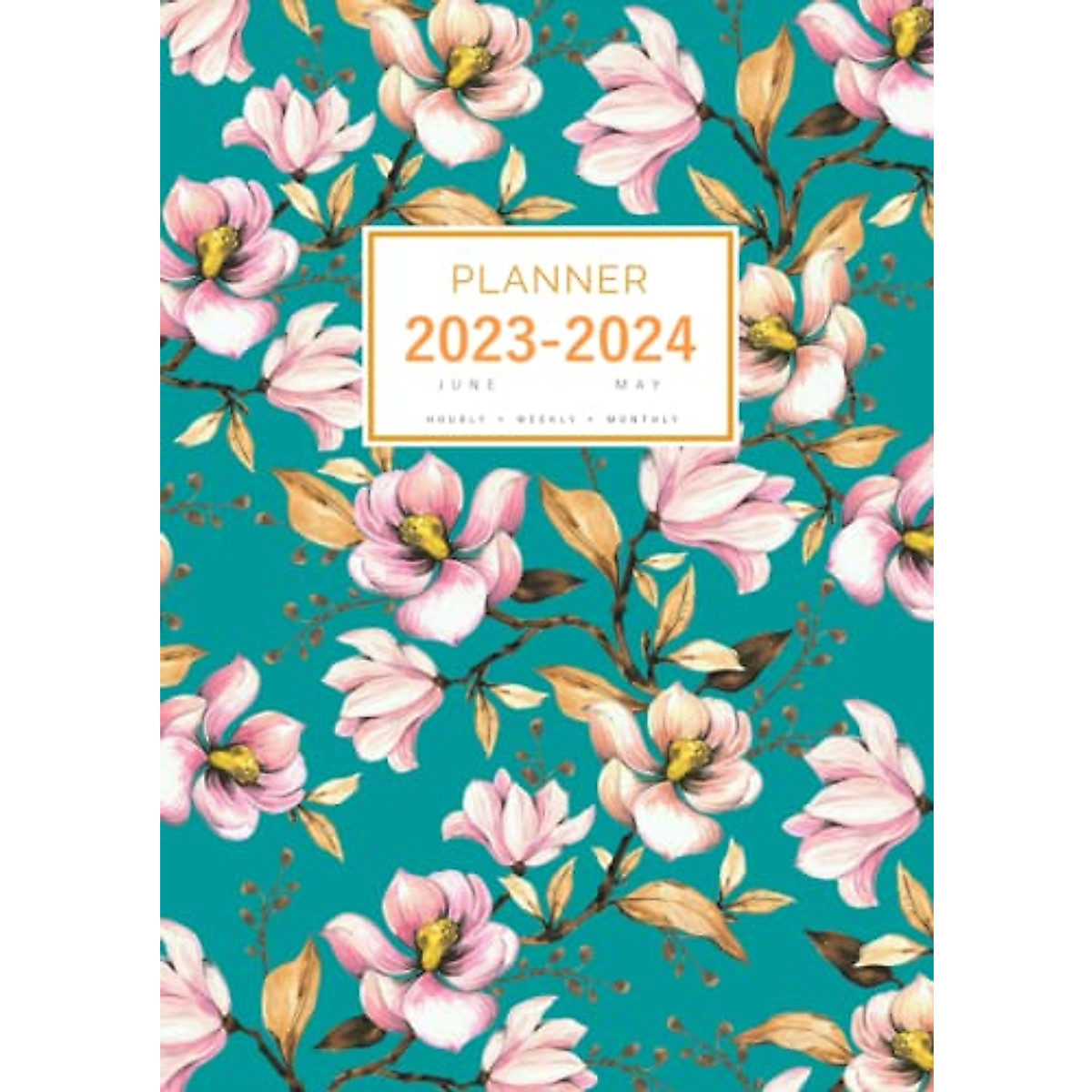 Planner June 2023-2024 May: A4 Large Notebook Organizer with Hourly Time Slots | Watercolor Magnolia Flower Design Teal