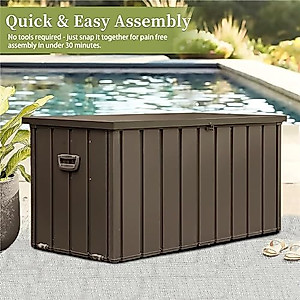 FANGCUN Deck Box Outdoor Storage Container, 120 Gallon, Waterproof Lockable Steel Construction with Wheels, For Patio Furniture, Garden Tools, and Pool Equipment (Dark Brown)