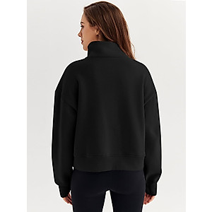 Trendy Queen Womens Half Zip Cropped Pullover Oversized Sweatshirts Fleece Quarter Zipper Hoodies Winter Clothes Sweaters Thumb Hole Black