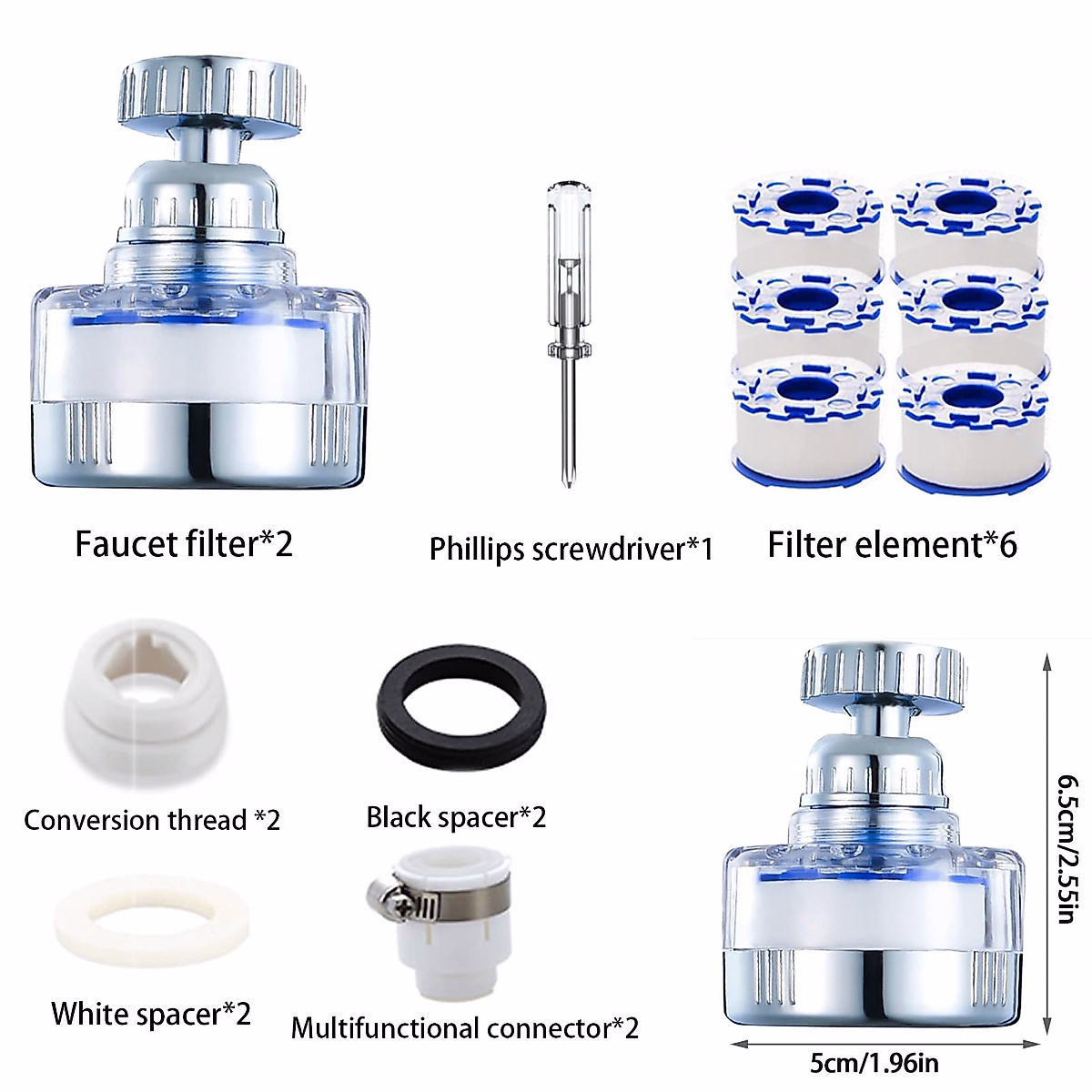 Faucet Filter, 360°Rotating Bathroom Sink Filter, Purifier Kitchen Faucet Filter to Remove Chlorofluoride Heavy Metal Hard Water, Kitchen Bathroom Universal Sink Water Filter Faucet.