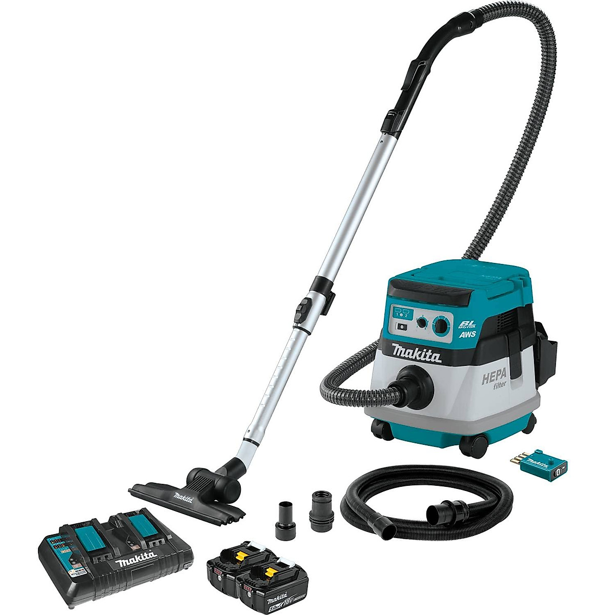 Makita XCV22PTU 36V (18V X2) LXT® Brushless 2.1 Gallon HEPA Filter Dry Dust Extractor/Vacuum Kit, AWS® (5.0Ah)