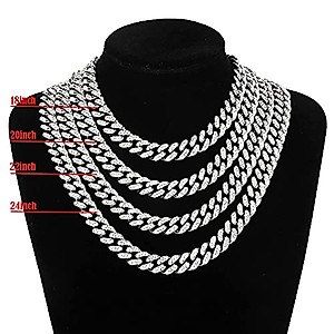 HIPBLING Silver Cuban Link Chain for Mens Miami Cuban Necklace Diamond Iced Out Chain 13mm 18inch Bling Rapper Hip Hop Necklaces Jewelry Gift for Men Women