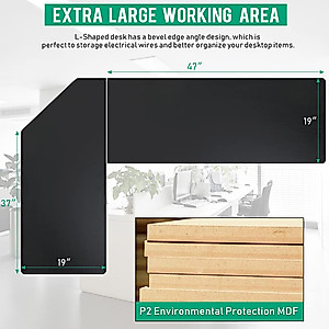 PayLessHere L Shaped Desk, 54" Gaming Desk, Computer Desk, L Desk, Home Office Desk Space Corner Study Desk Workstation Easy to Assemble(Black)