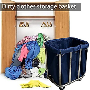 XIJIXILI Commercial Laundry Cart with Wheels Metal Laundry Basket Industrial Rolling Laundry Hamper Removable Liner Bag 160 LB Weight Capacity