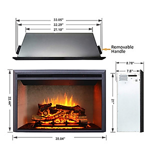 RICHFLAME 33 Inches, 21 Inches High, Edward Electric Fireplace Insert with Weathered Concrete Interior, Fire Crackling Sound, Remote Control, 750/1500W, Black