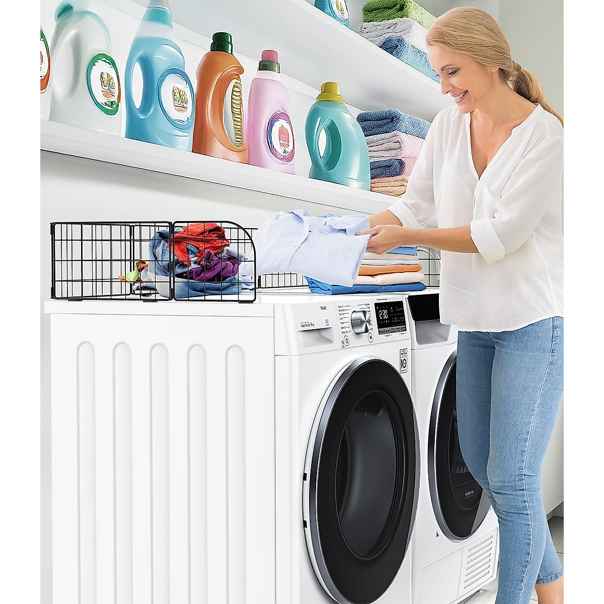 Magnetic Laundry Guard, 49.5'' Wide Metal Laundry Guards for Washer and Dryer with Silicone Gap Cover, Washer Dryer Countertop Organization, Laundry Topper For Most Front-Load and Flat-top Machine