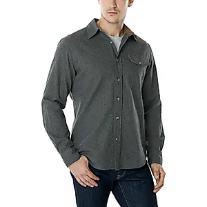 CQR Men's All Cotton Flannel Shirt, Long Sleeve Casual Button Up Plaid Shirt, Brushed Soft Outdoor Shirts, Solid Grey, X-Large